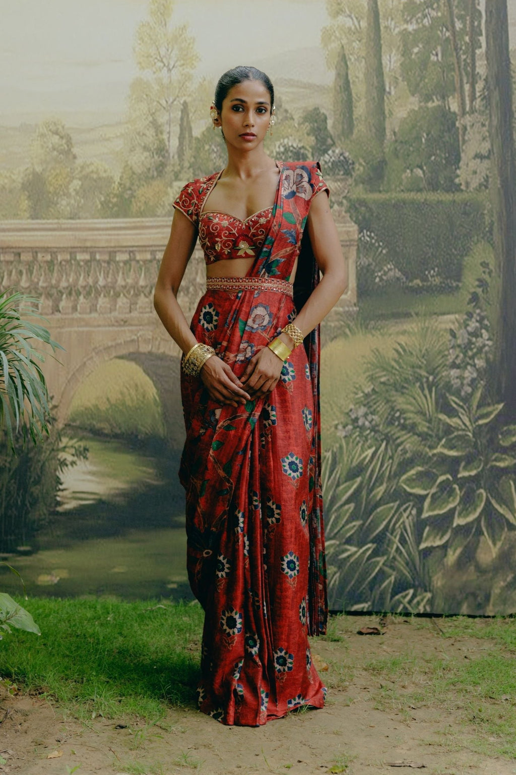 Ruby red pre draped saree – Studio East6