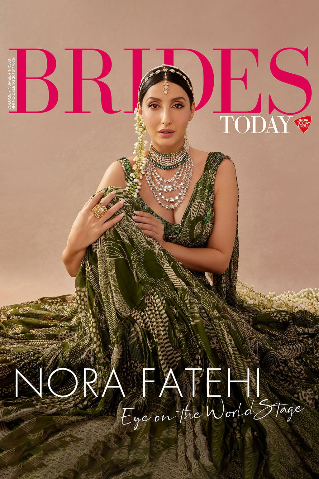 Nora Fatehi in Sage Green Print and Highlighted Skirt Saree Set ...