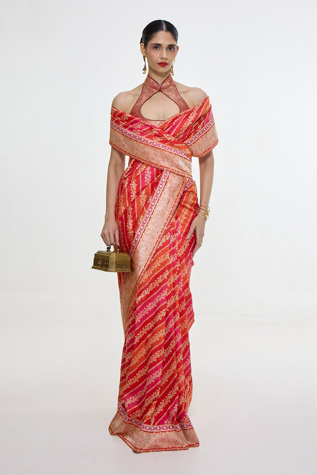 Handwoven Carmine Red Mashroo Silk Saree